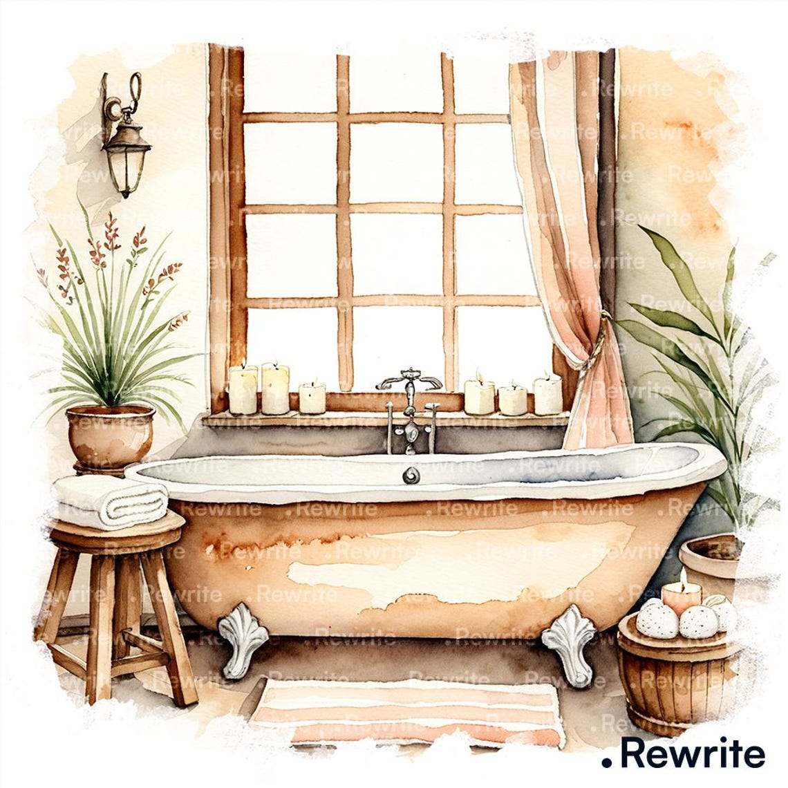 10 Vintage Bathtub Clipart, Shabby Chic Bathroom Clipart | Printable ...