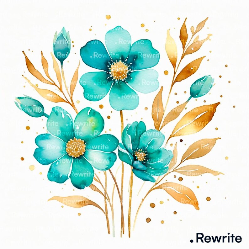10 Turquoise Flowers Clipart | High Quality JPG | Printable Watercolor ...