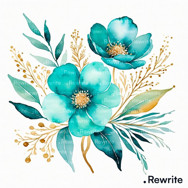 10 Turquoise Flowers Clipart | High Quality JPG | Printable Watercolor ...