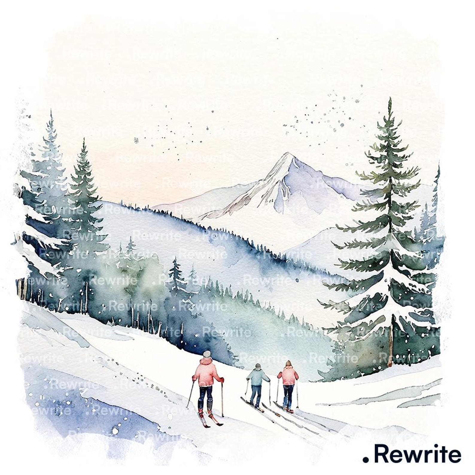12 Watercolor Ski Slope Clipart, Snowy Mountain Landscapes and Winter ...