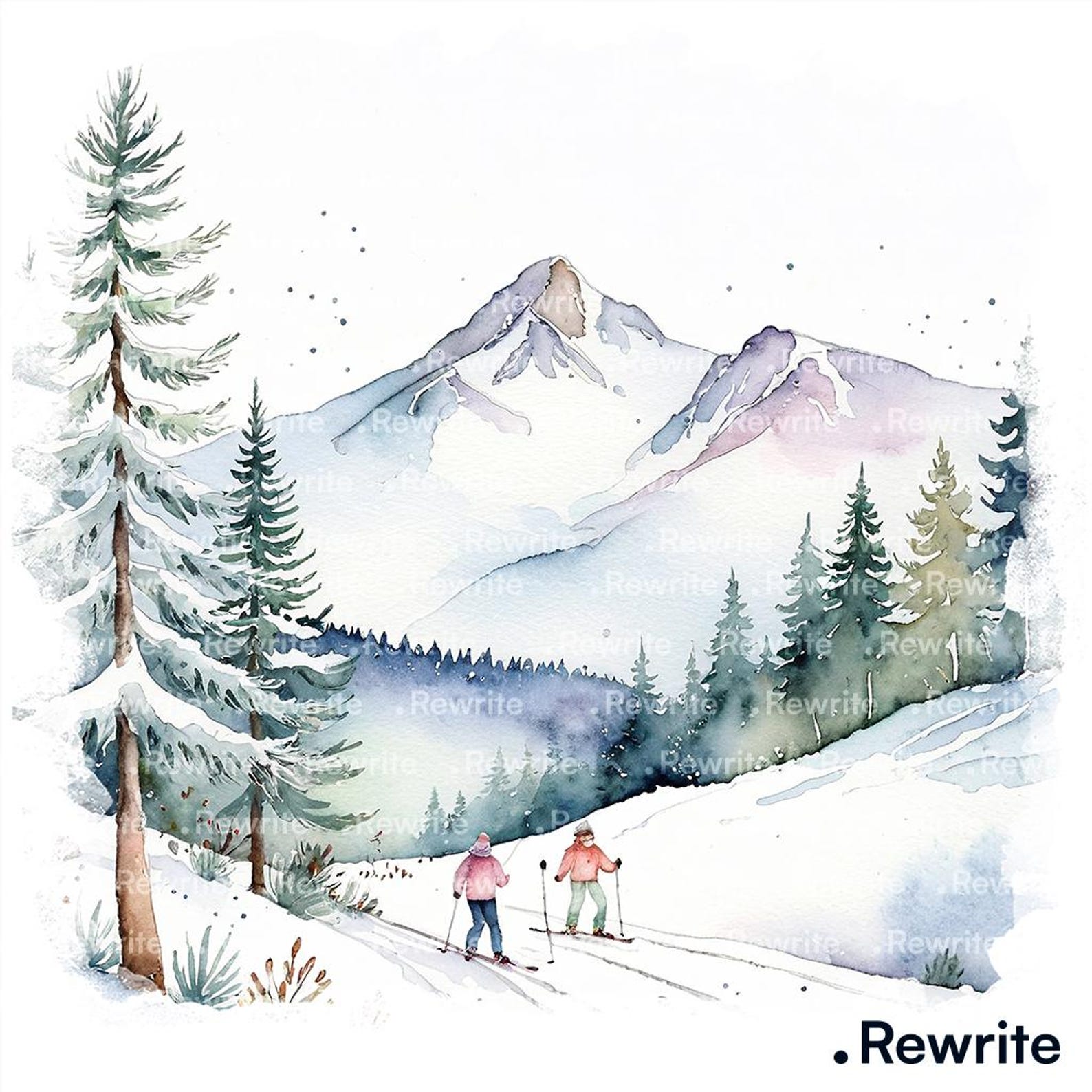 12 Watercolor Ski Slope Clipart, Snowy Mountain Landscapes and Winter ...