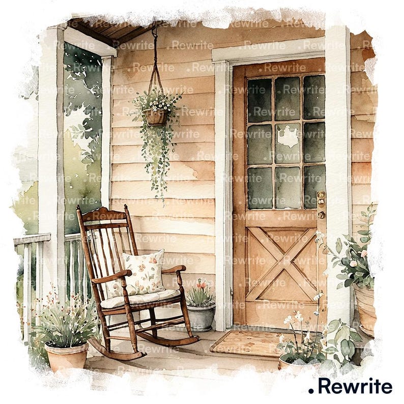 10 Cottagecore Porch Clipart, Rustic Farmhouse Front Door, Watercolor ...
