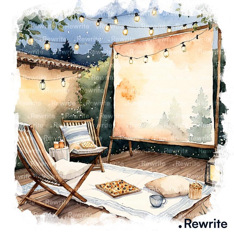 10 Movie Night Clipart, Outdoor Cinema Clipart | Printable Watercolor ...