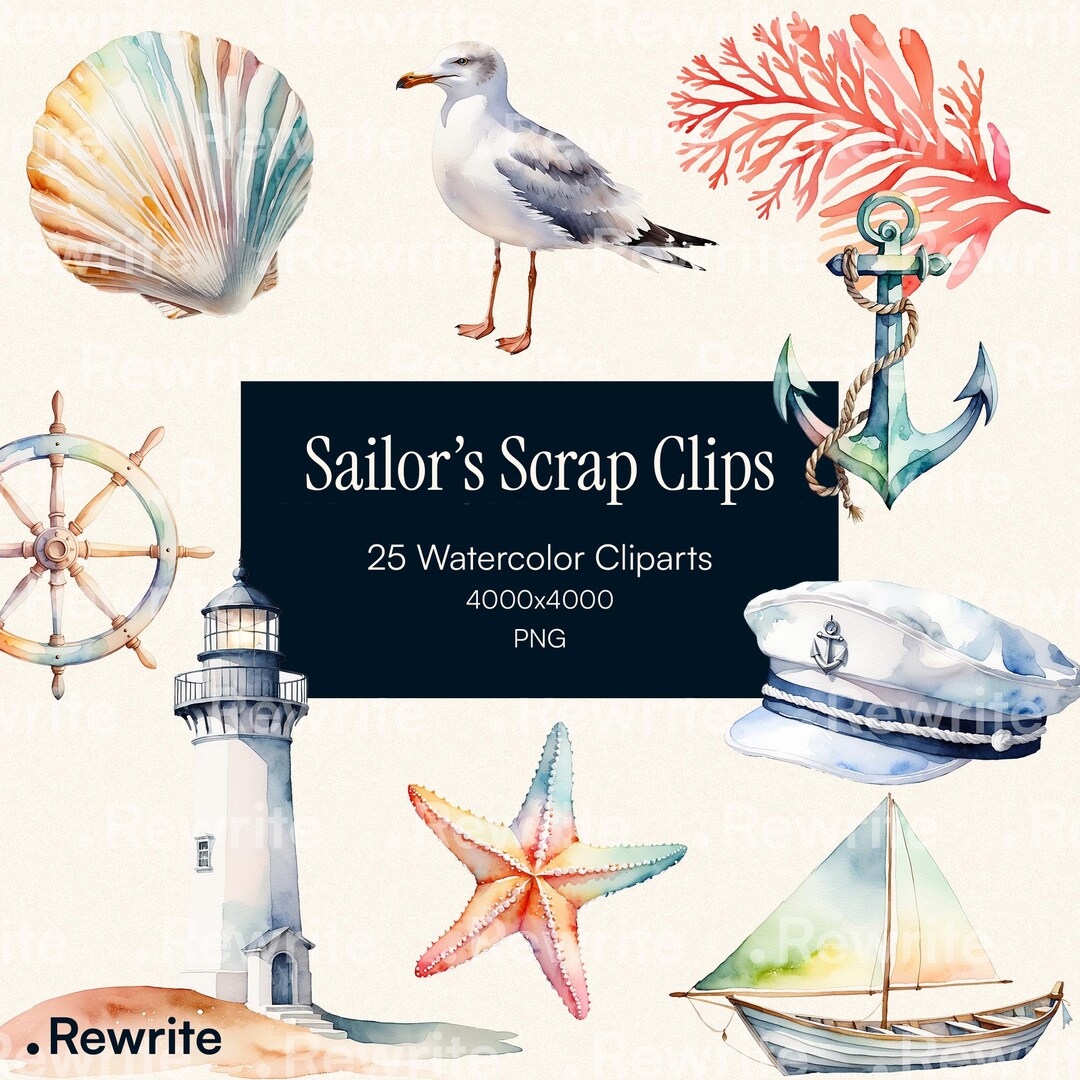 Nautical Clipart Watercolor Pack for Scrapbooking | Nautical Pngs With ...