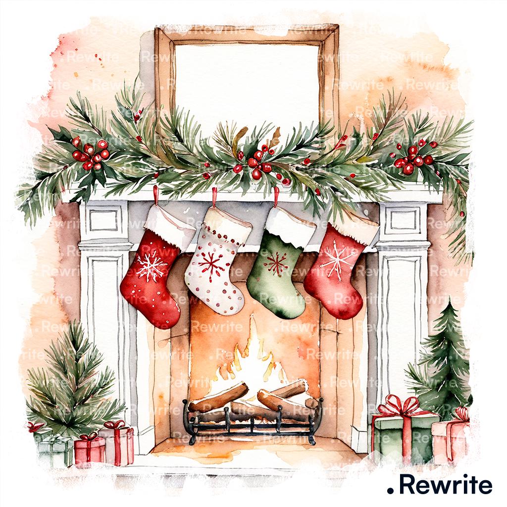 10 Christmas Fireplace Stockings Clipart, Cozy Watercolor Holiday ...