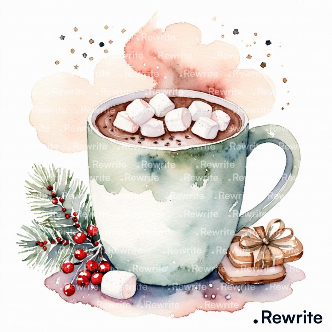 10 Watercolor Christmas Hot Chocolate Clipart, Festive Cozy Mug With ...
