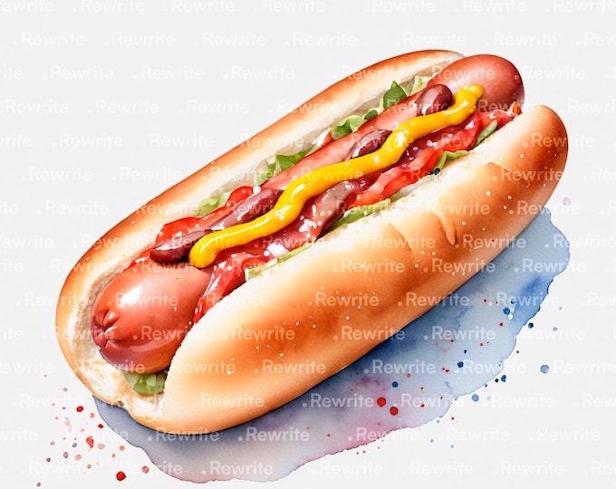 Watercolor Hot Dog Clipart Bundle: Fast Food Art, 10 Watercolor JPG ...