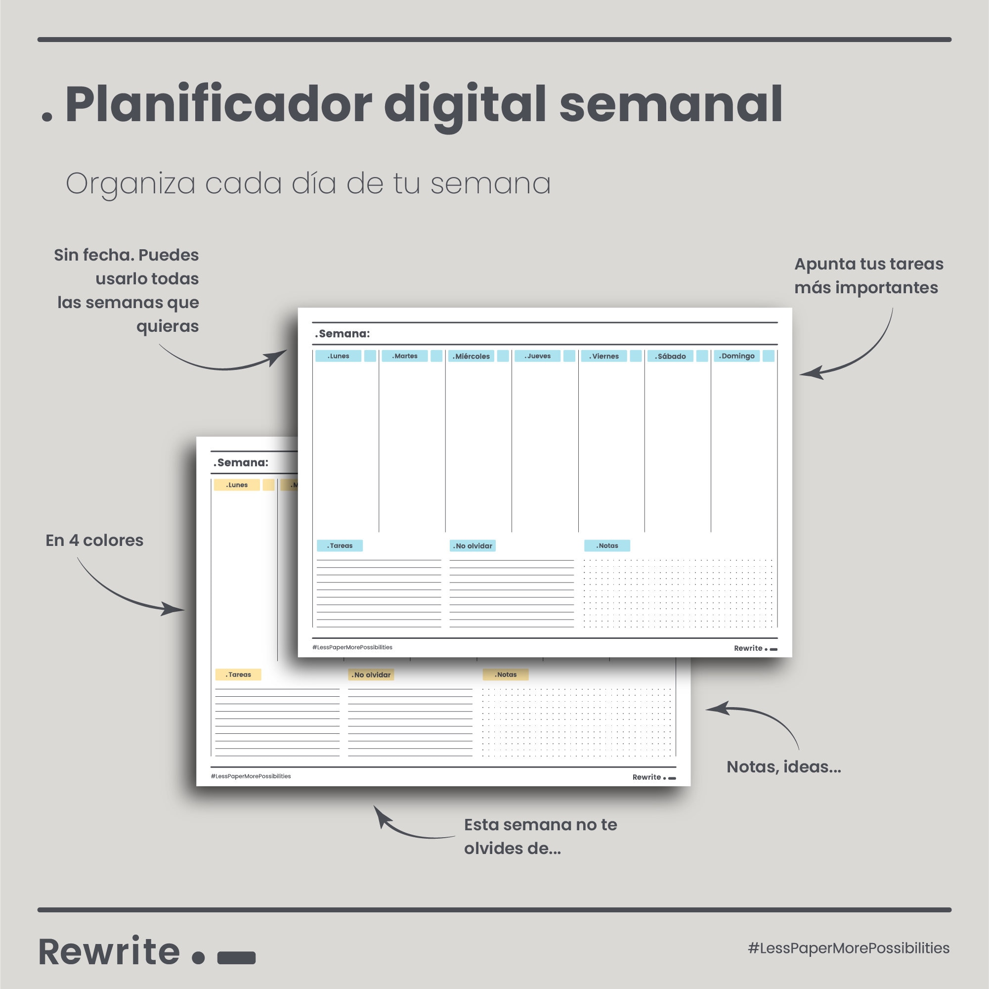 Weekly Digital Planner. Horizontal Digital Planner. Planner in Spanish ...