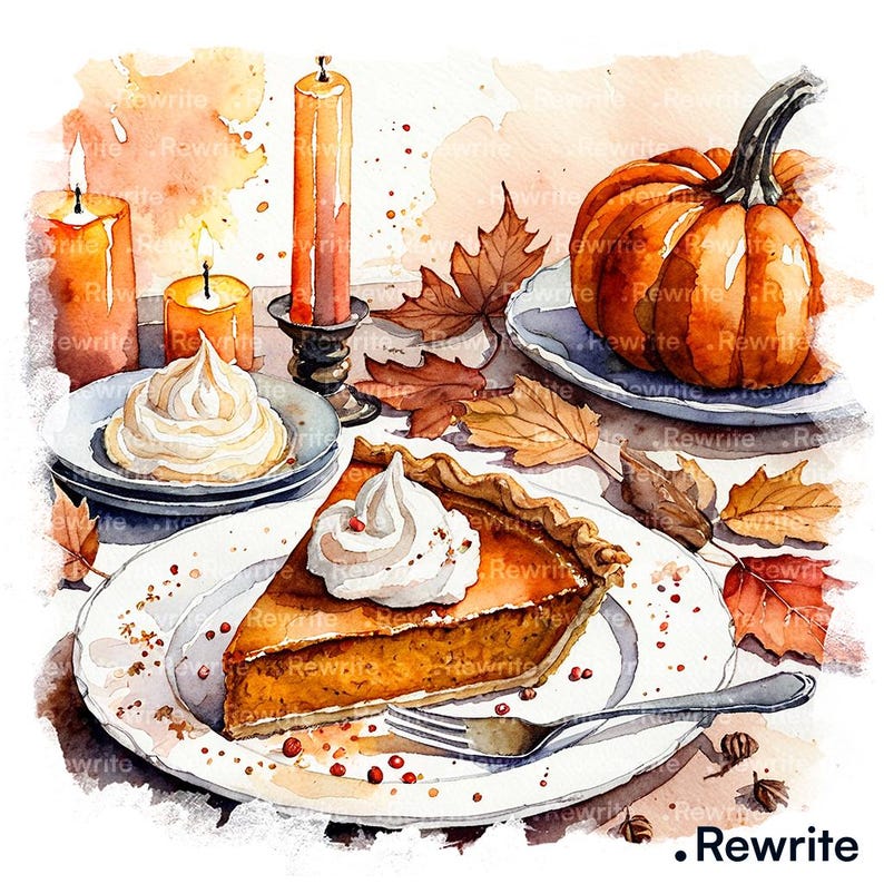 8 Pumpkin Pie Clipart, Watercolor Pumpkin Pie, Fall Dessert Clipart ...