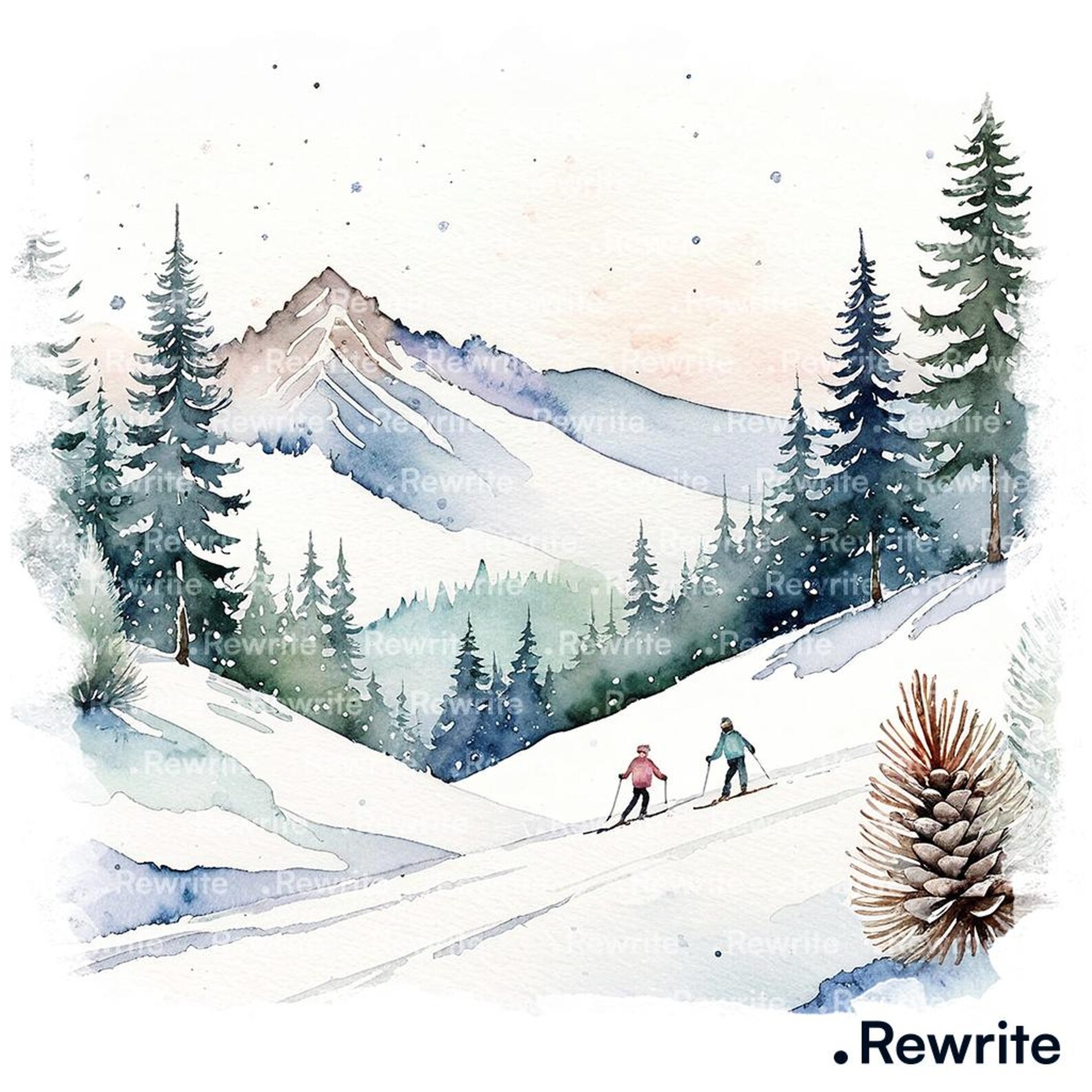 12 Watercolor Ski Slope Clipart, Snowy Mountain Landscapes and Winter ...