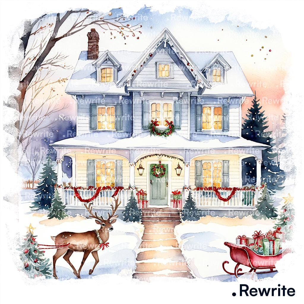 10 Winter Houses Clipart, Christmas Houses Clipart, Watercolor Winter ...