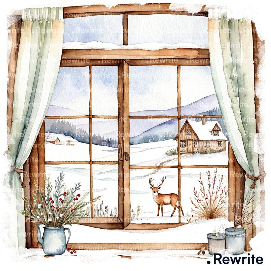 12 Cottagecore Winter Window Watercolor Clipart, Cozy Snowy Window ...