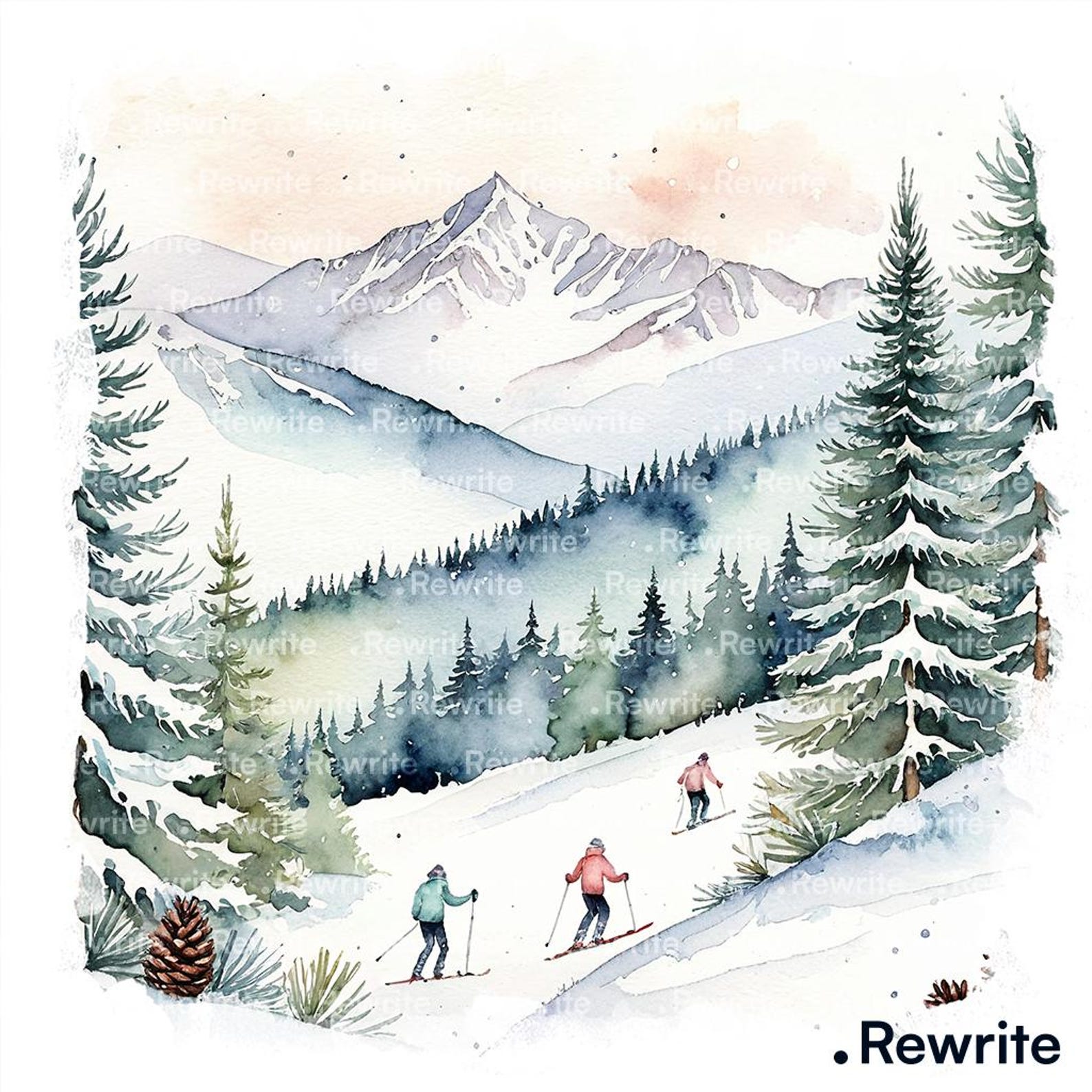 12 Watercolor Ski Slope Clipart, Snowy Mountain Landscapes and Winter ...
