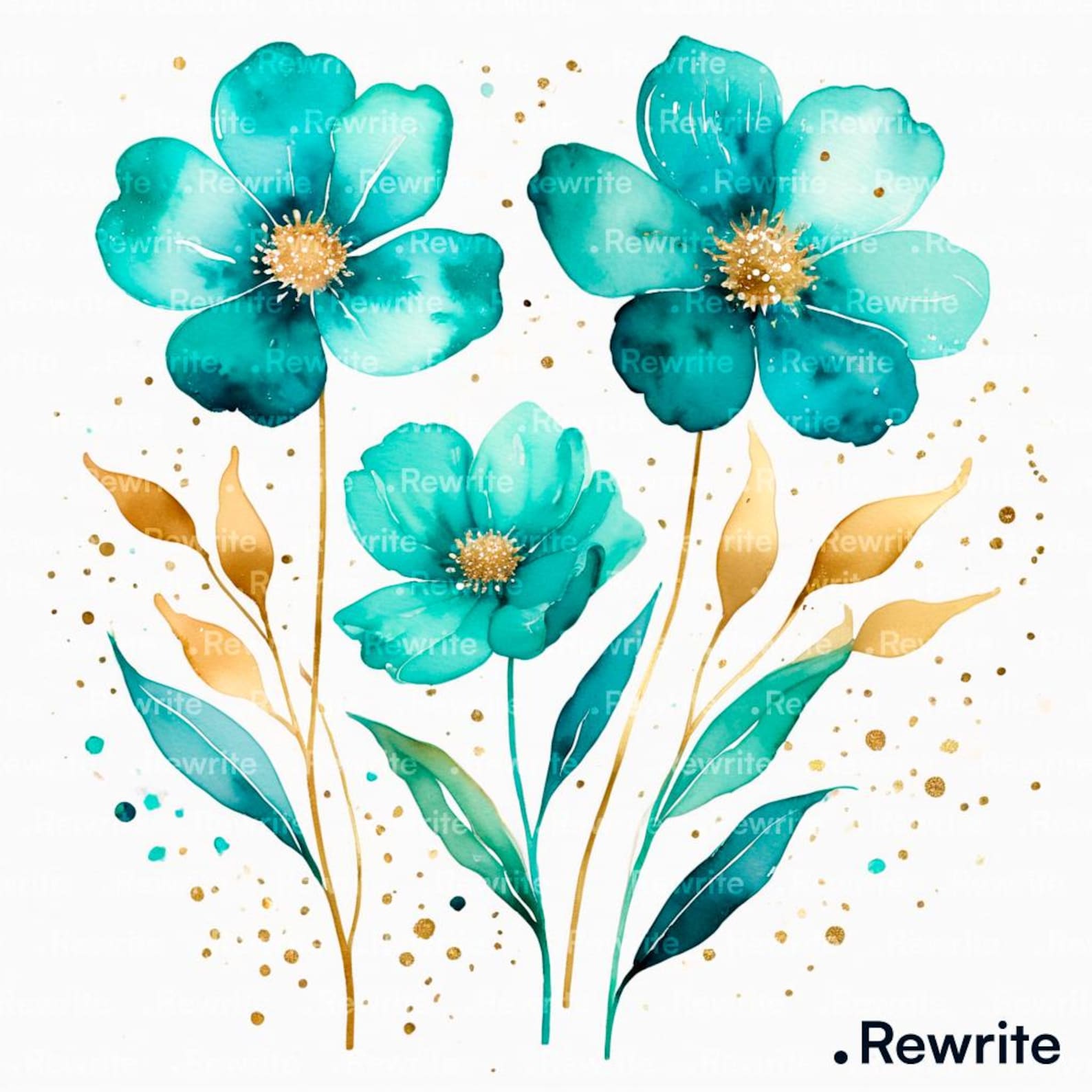 10 Turquoise Flowers Clipart | High Quality JPG | Printable Watercolor ...