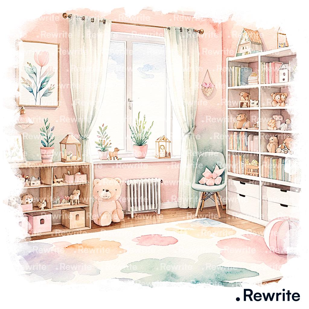 10 Kids Playroom Clipart, Watercolor Nursery Room Clipart, Baby Toys ...