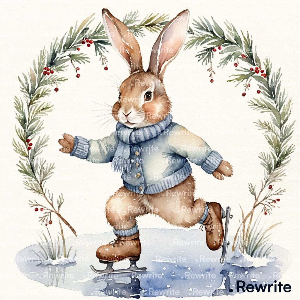 12 Christmas Bunny Clipart, Cute Watercolor Rabbit, Festive Holiday ...