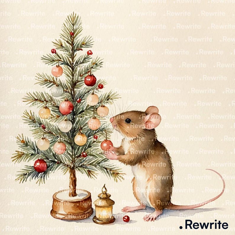 12 Christmas Mouse Clipart, Cute Watercolor Holiday Mice, Festive ...