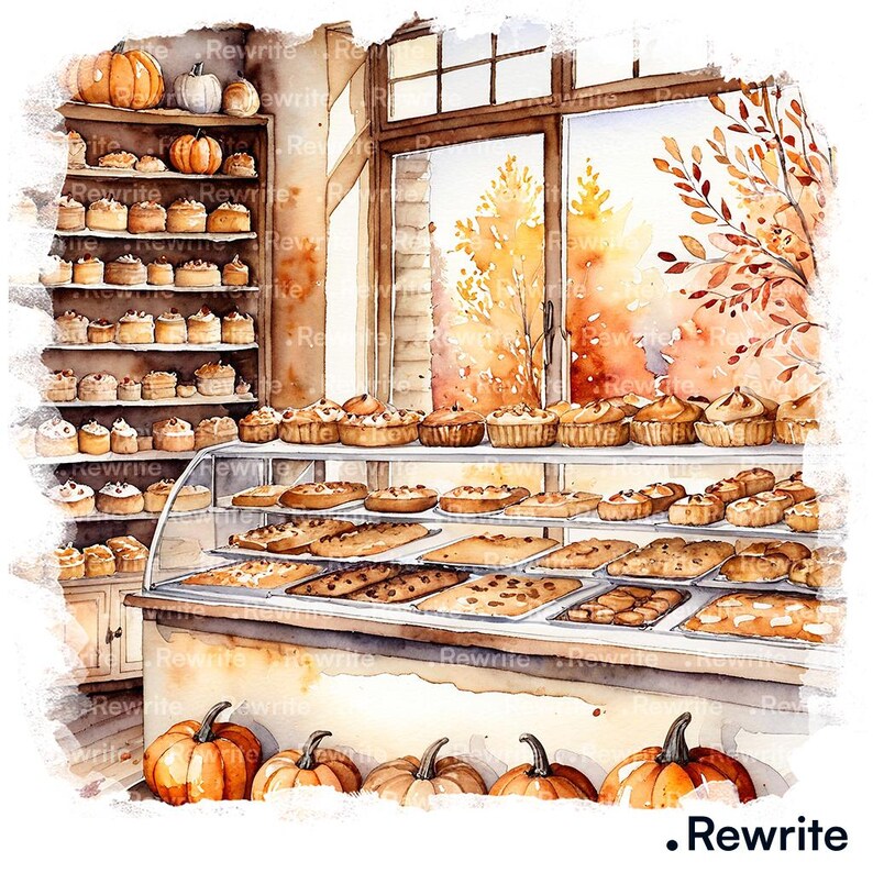 8 Cozy Autumn Bakery Clipart, Watercolor Fall Pastries & Pumpkin Pie ...