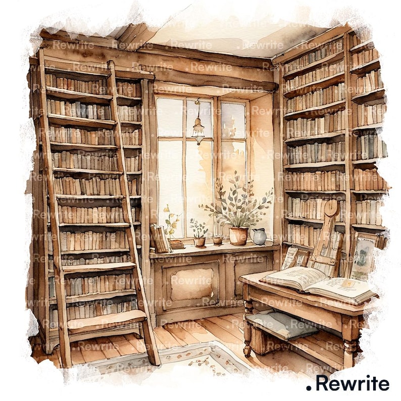10 Old Bookshop Clipart, Vintage Bookstore Interior With Plants ...