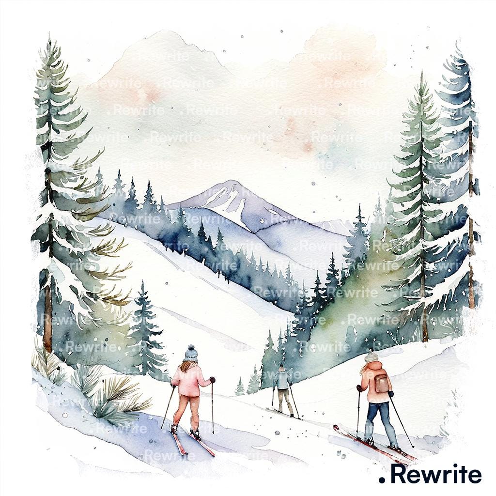 12 Watercolor Ski Slope Clipart, Snowy Mountain Landscapes and Winter ...