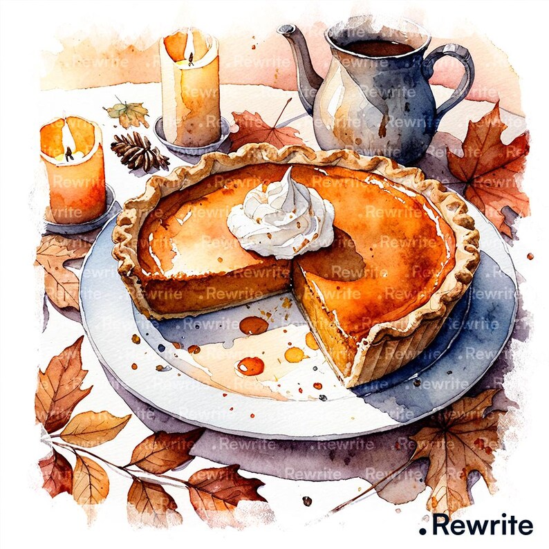 8 Pumpkin Pie Clipart, Watercolor Pumpkin Pie, Fall Dessert Clipart ...
