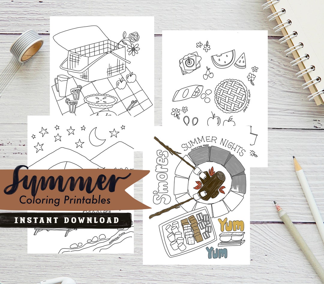 Summer Coloring Pages: Camping, Picnic, S'mores (digital Download) - Etsy