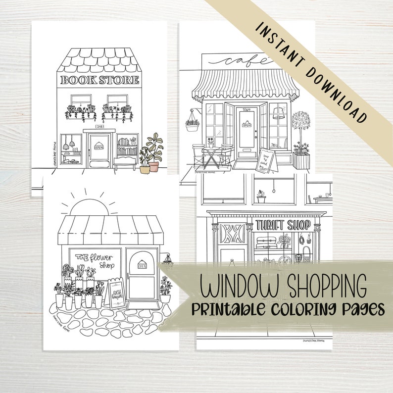 Window Shops Coloring Pages, Printable Shops (digital Download) - Etsy