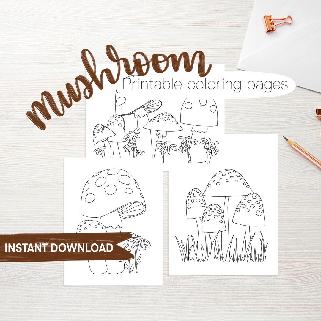 Mushroom Coloring Pages, Toadstool Printables, Mushroom Printables - Etsy