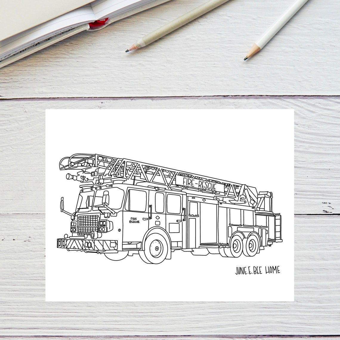 Emergency Vehicle Coloring Pages: Firetruck, Ambulance, Police (digital ...