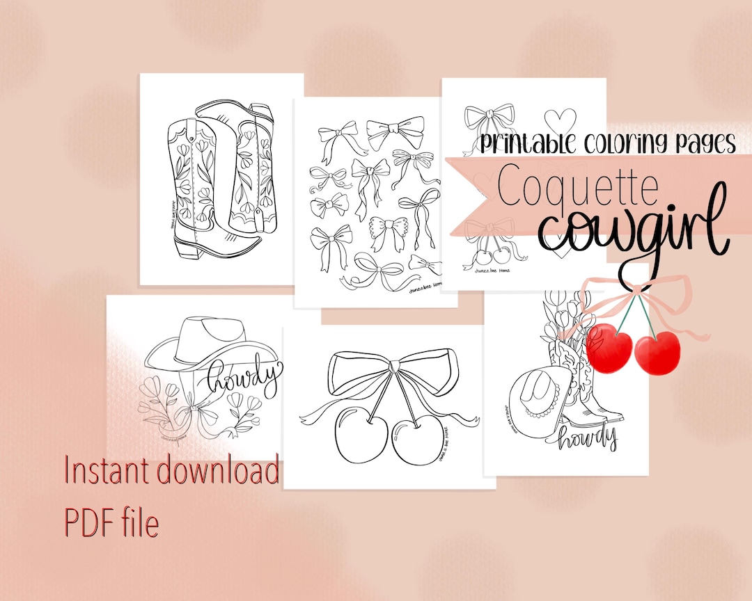 Coquette Cowgirl Coloring Pages: Western Printable Downloads (8.5x11 ...