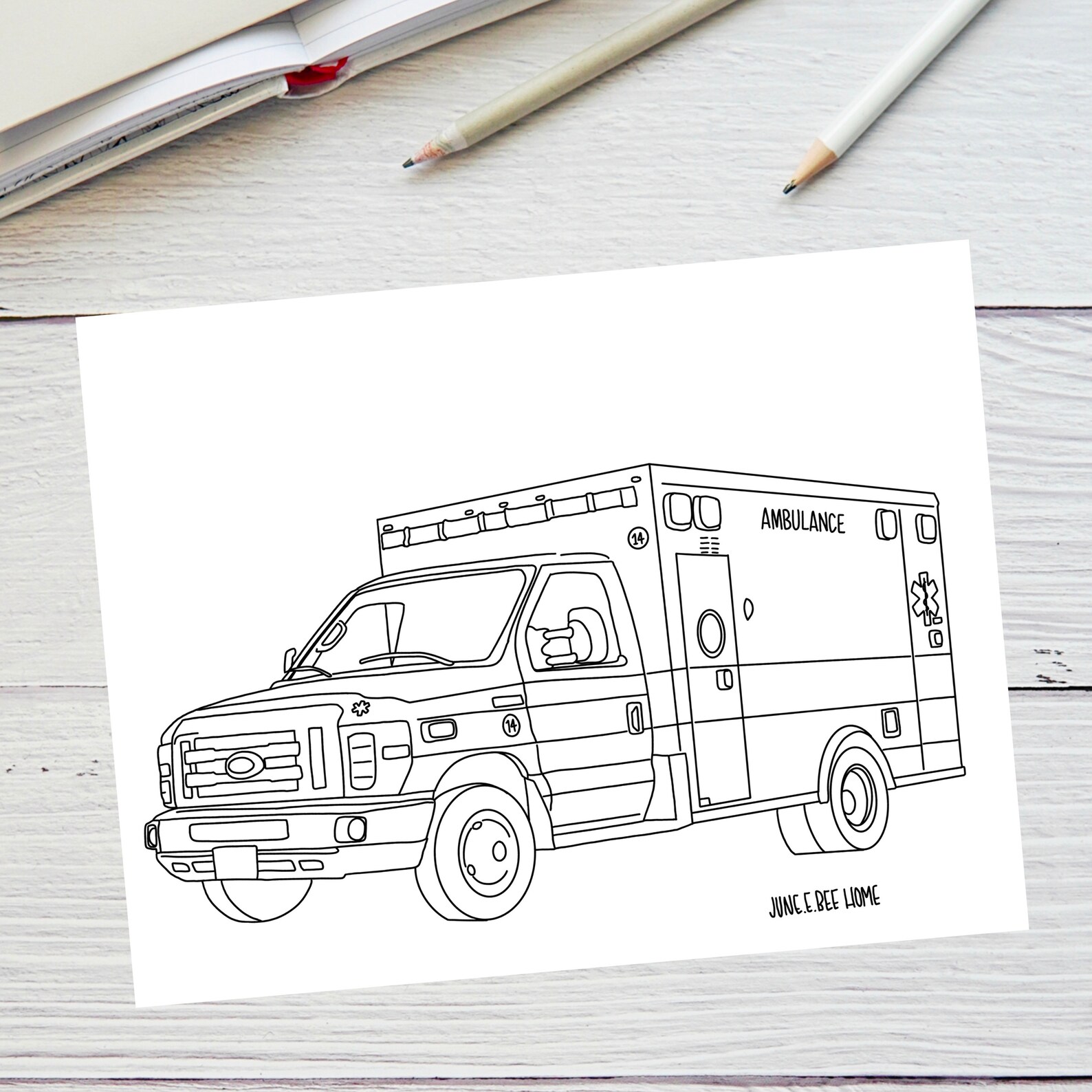 Emergency Vehicle Coloring Pages: Firetruck, Ambulance, Police (digital ...