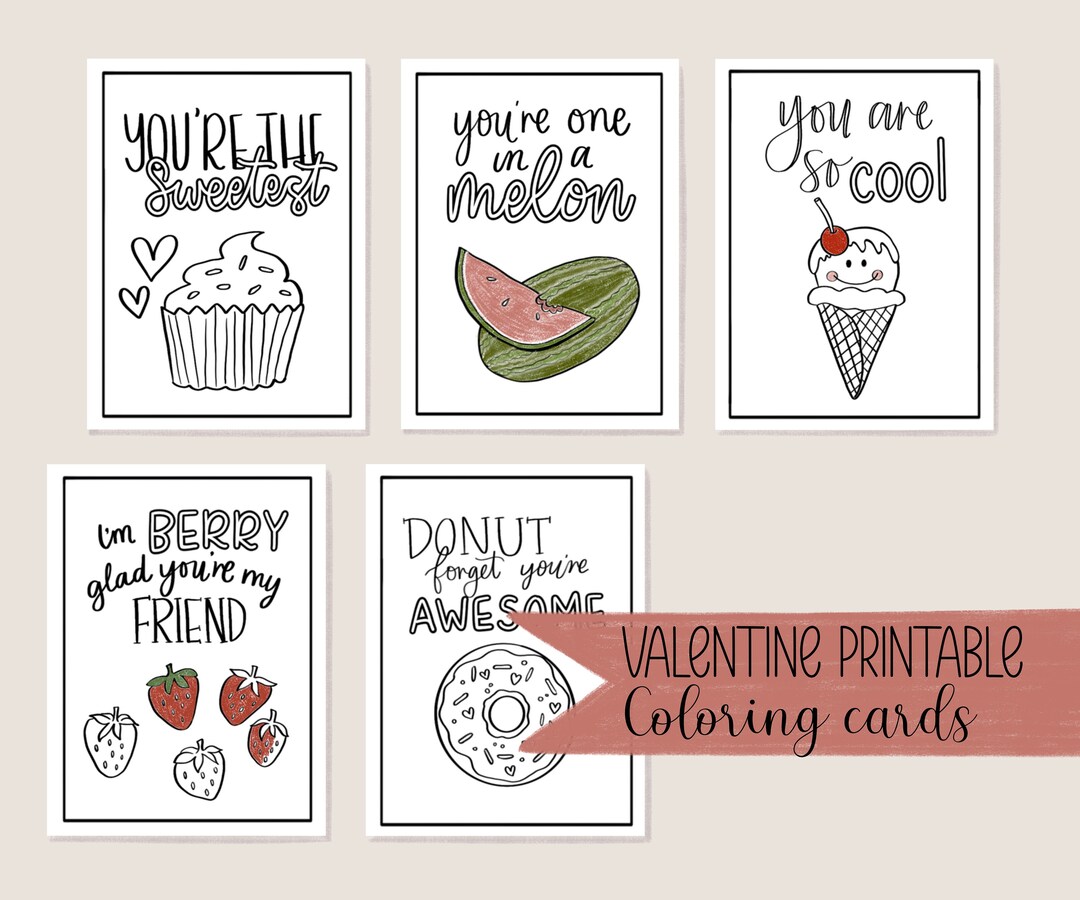 Valentines Printable Coloring Cards Sweet Treat Coloring Cards ...