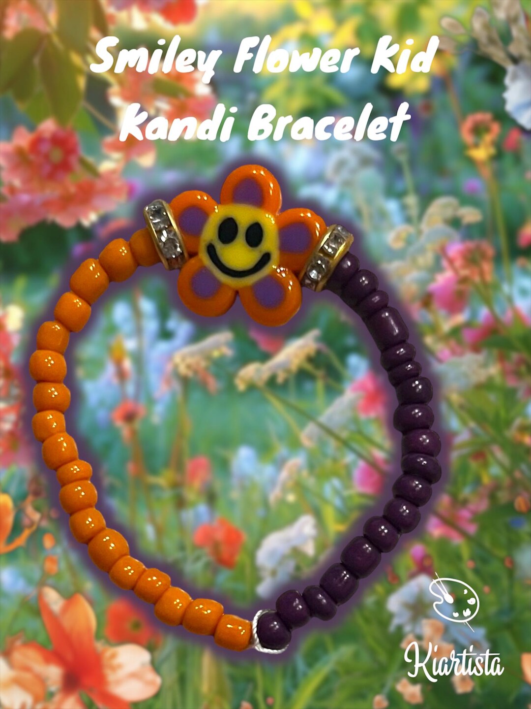Smiley Flower Kandi Bracelet: Crystal & Seed Bead Kidcore Jewelry - Etsy