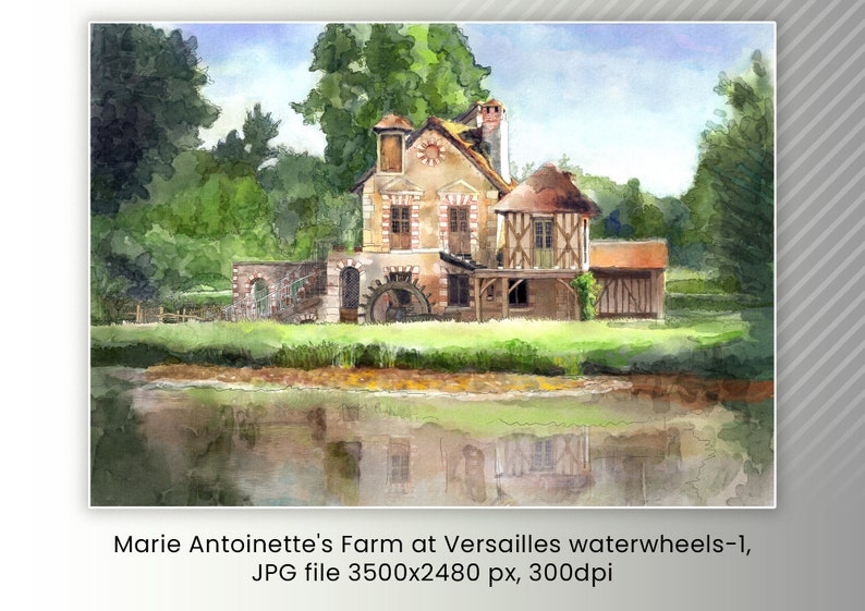 Marie Antoinette's Farm at Versailles Waterwheel, Three Watercolor Jpgs ...