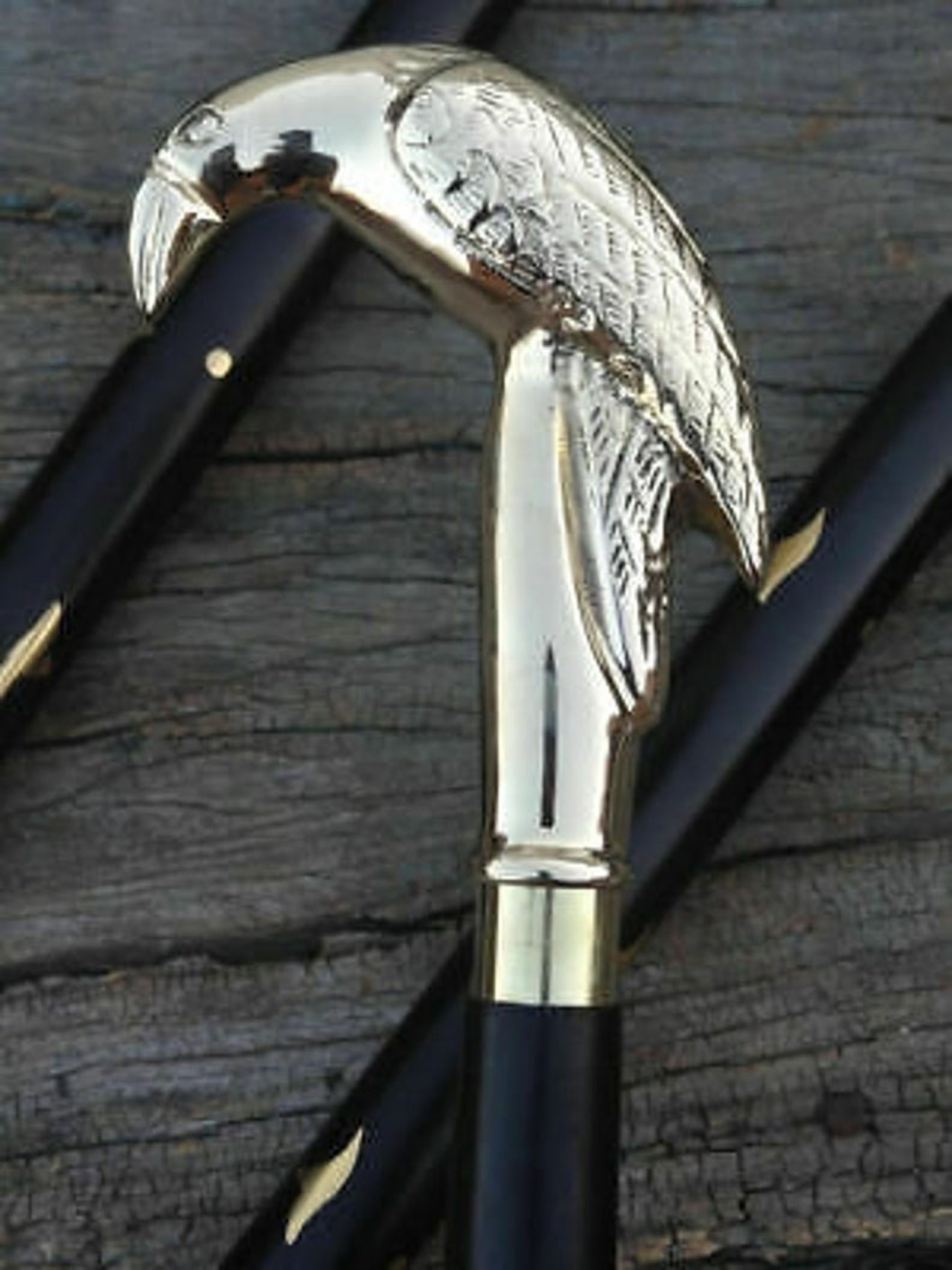 Unique Black or Silver Victorian RAVEN Handcrafted Walking Stick Cane ...