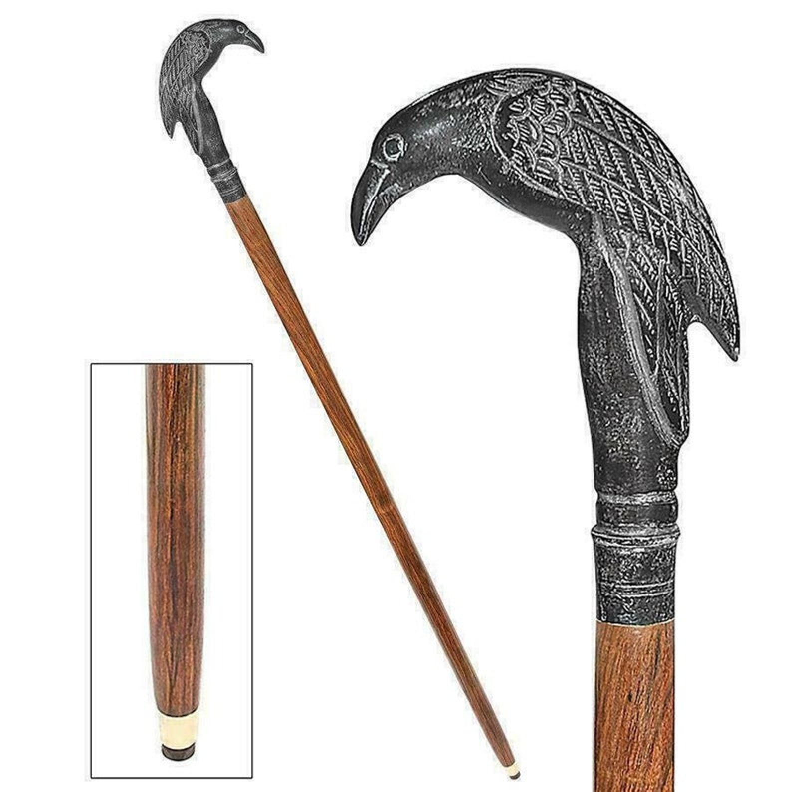 Unique Black or Silver Victorian RAVEN Handcrafted Walking Stick Cane ...