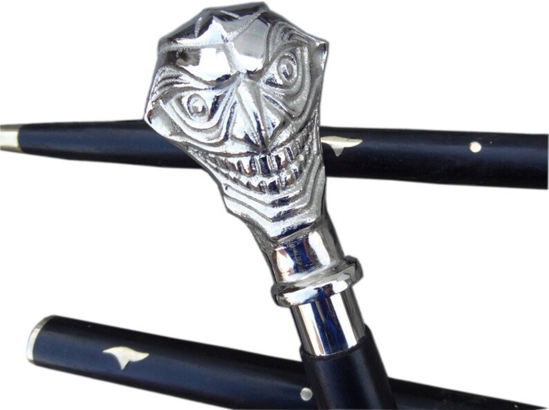 Joker Head Walking Stick | Chrome Handcrafted AL Steampunk Handle ...