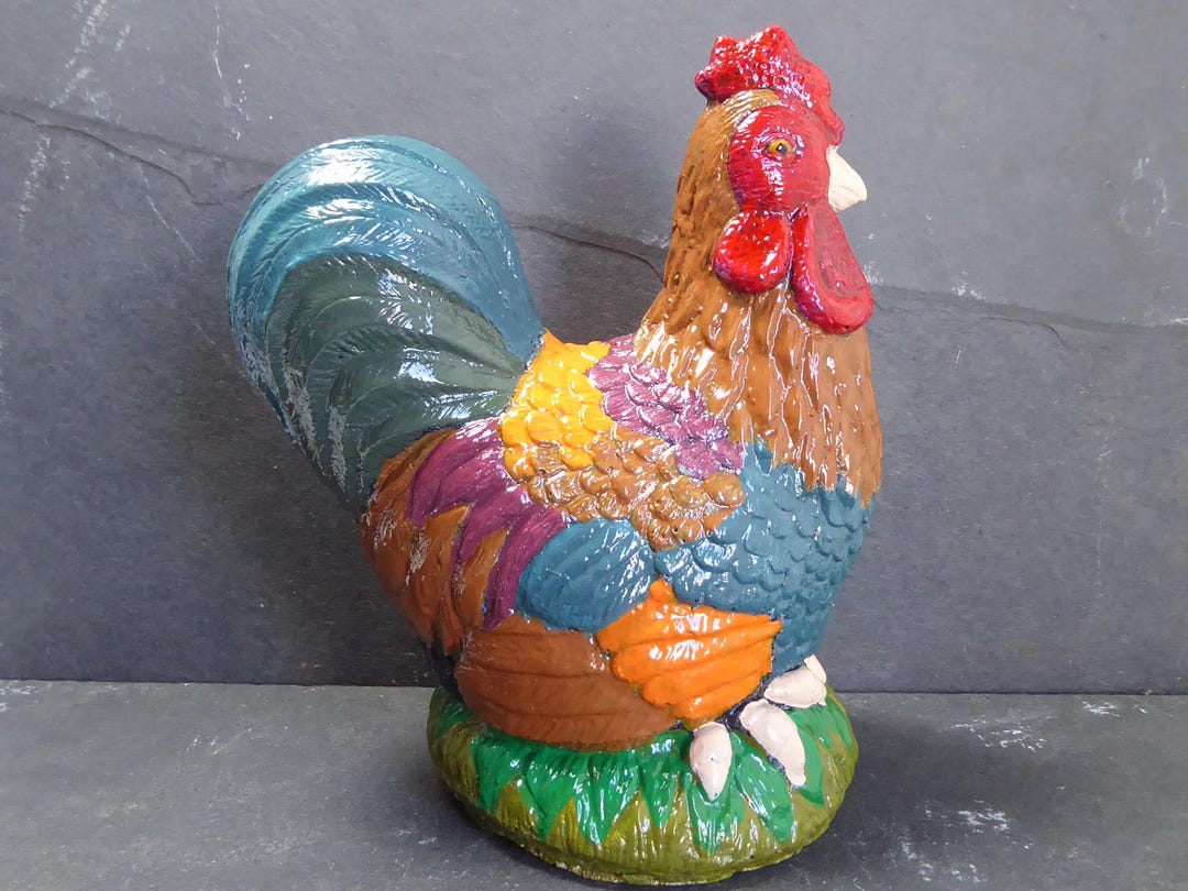 Vibrant Cockerel Garden Ornament Handcrafted & Hand Painted Welsummer ...
