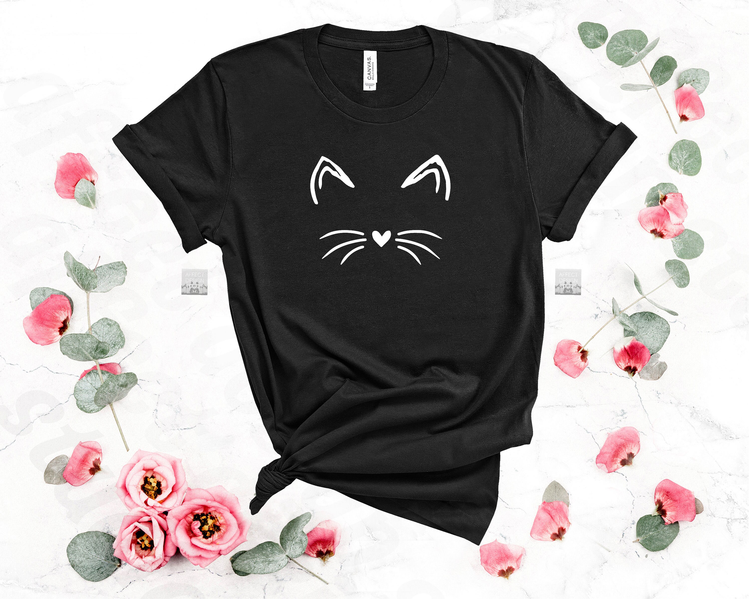 Cat Women's Shirt, Whiskers Face, Kitty Kitten T-shirt, I Love Cats ...