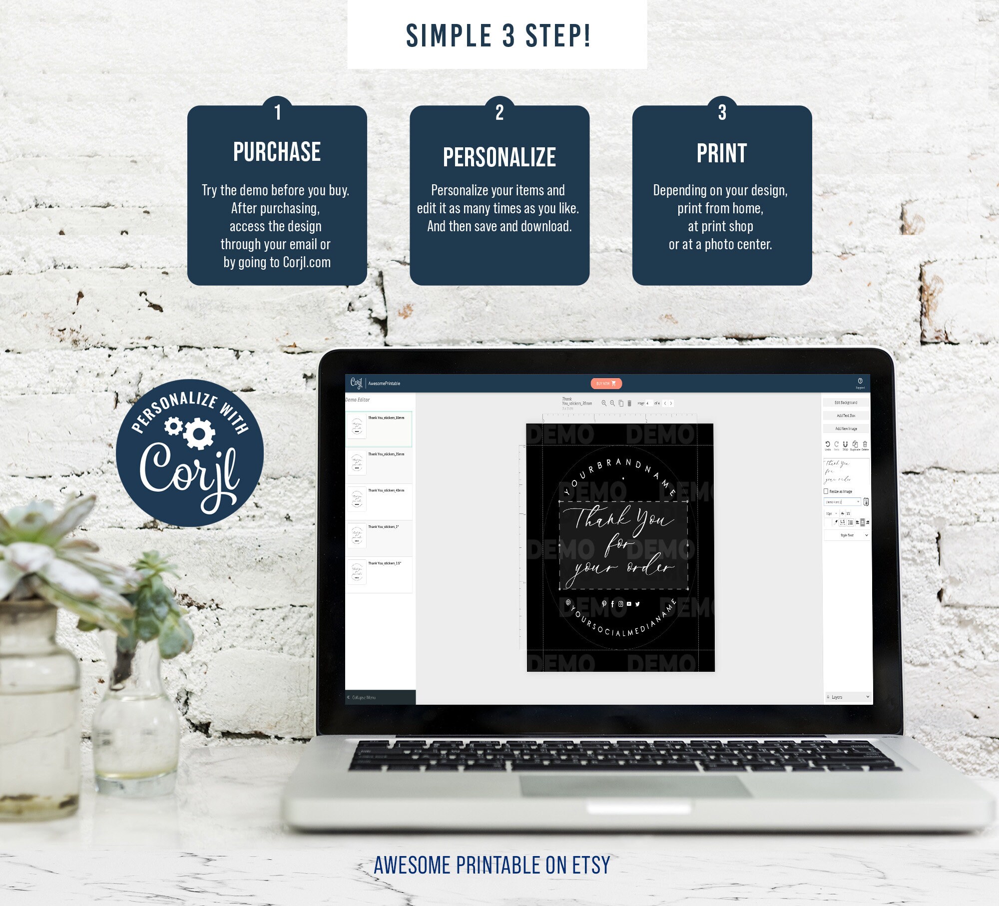 Editable Thank You Stickers, Printable Thank You Sticker Template ...