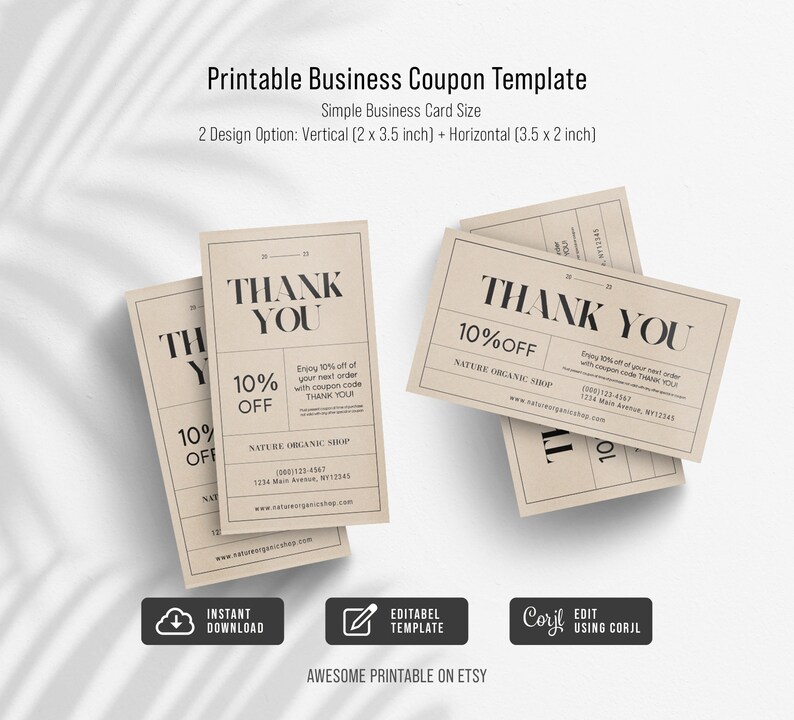 Printable Business Coupon Template, Editable Thank You Card for Small ...