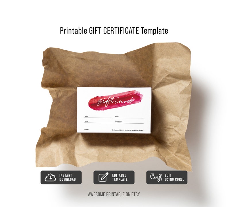 Printable Gift Certificate Template, Editable Gift Card Template, DIY ...