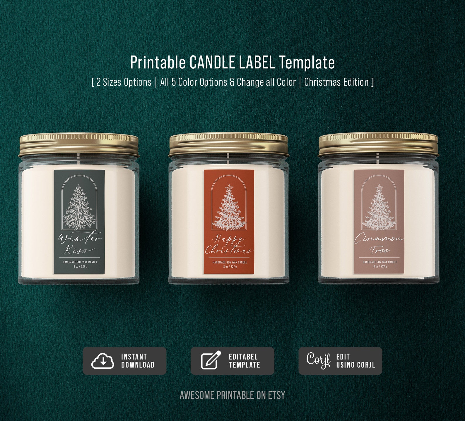 CHRISTMAS Editable Candle Label, SEASONAL Candle Label Design, Candle ...