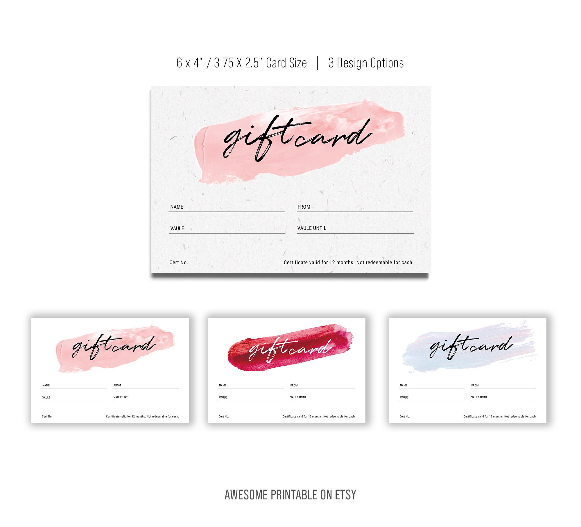 Printable Gift Certificate Template, Editable Gift Card Template, DIY ...