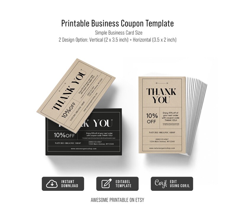 Printable Business Coupon Template, Editable Thank You Card for Small ...