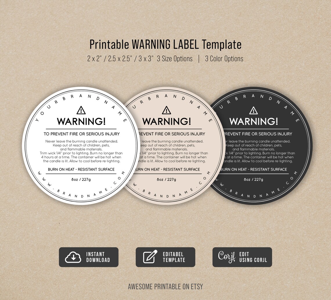 Printable Candle Warning Label Template, DIY Safety Sticker, Round ...