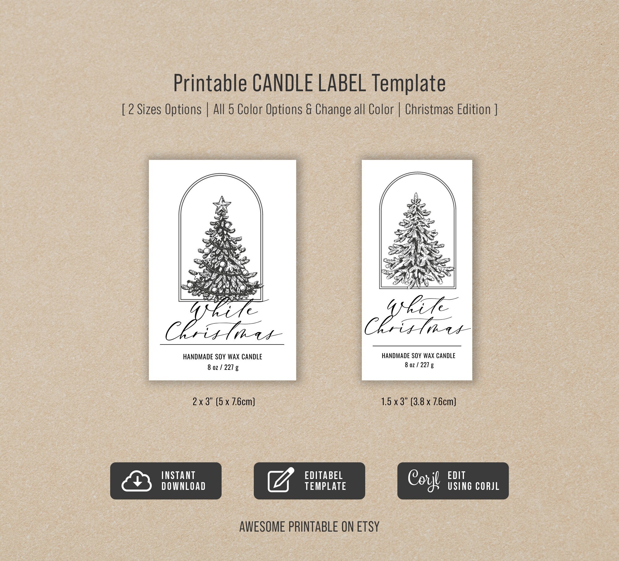 CHRISTMAS Editable Candle Label, SEASONAL Candle Label Design, Candle ...