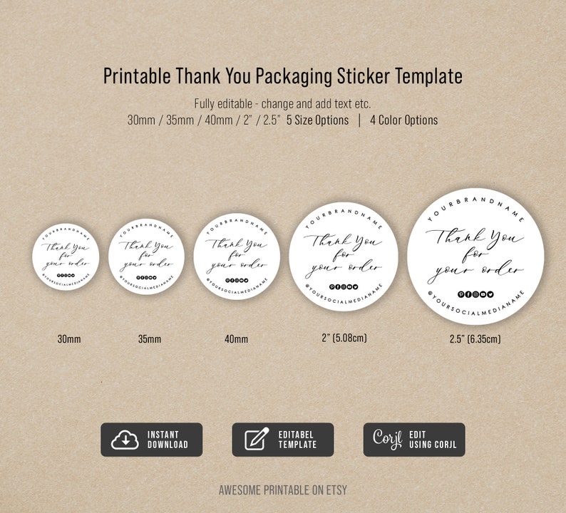 Editable Thank You Stickers, Printable Thank You Sticker Template ...