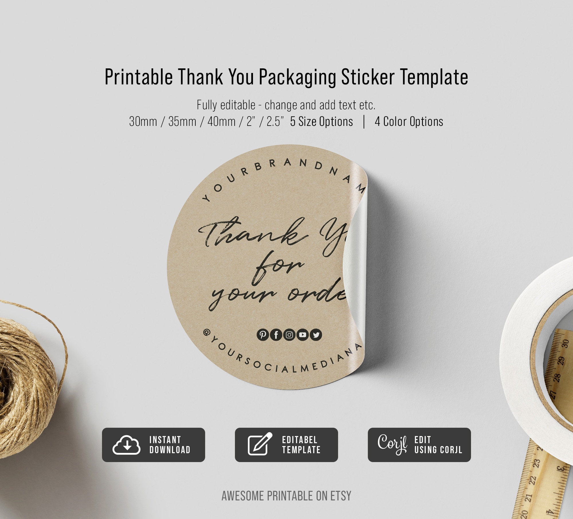 Editable Thank You Stickers: Small Business Packaging (digital Download ...