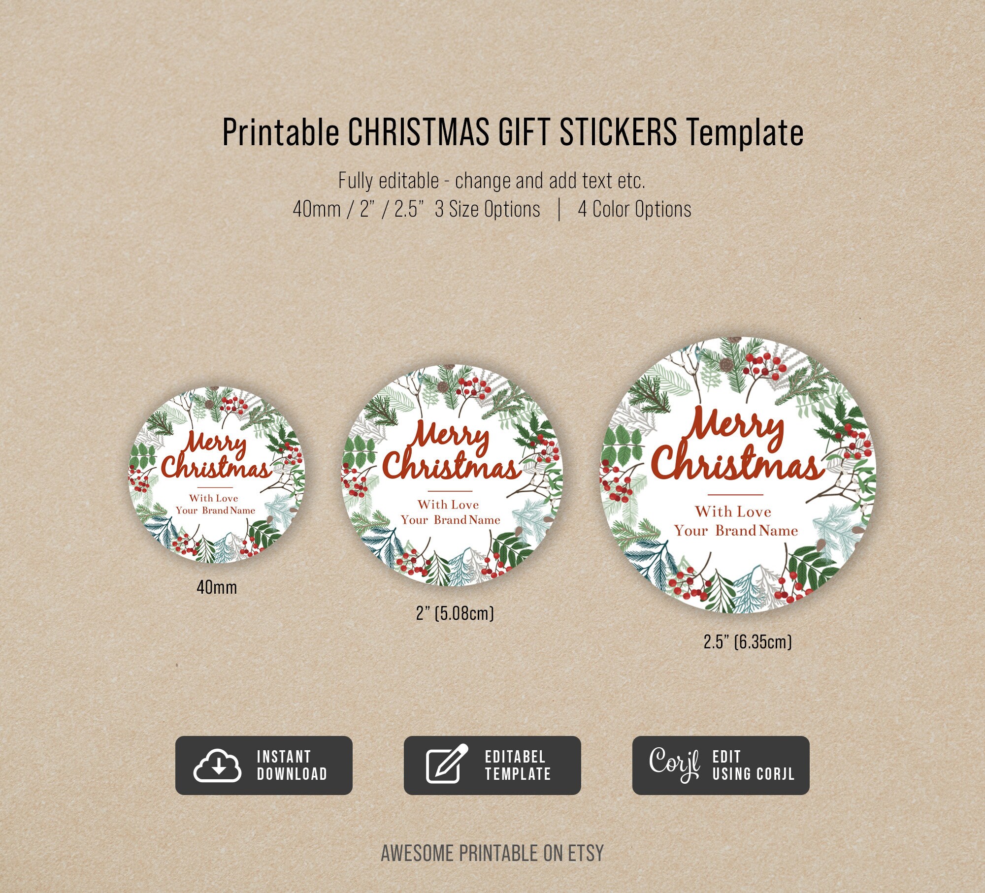 Editable Christmas Gift Stickers, Printable Christmas Labels, Merry ...
